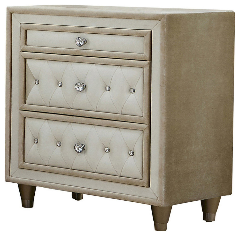 Matt 30 Inch Modern Nightstand, 3 Drawers, Velvet Tufted, Ivory Light ...
