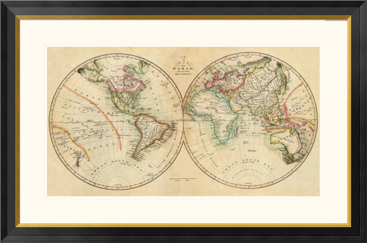 "Map of the World, 1820" Framed Digital Print by John Melish, 32"x22 ...