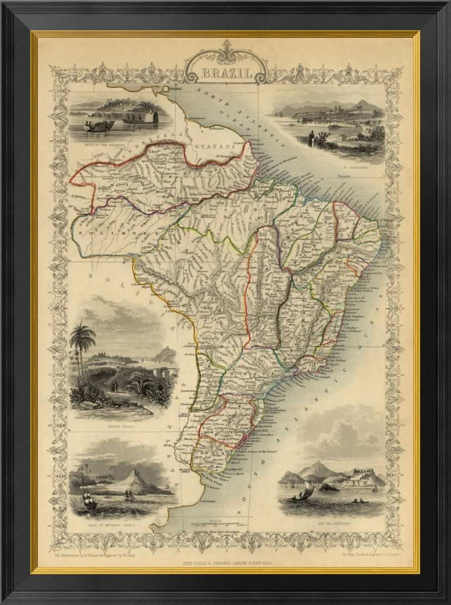 "Brazil, 1851" Framed Canvas Giclee by R.M. Martin, 16x20", 25"x1.5"x34 ...