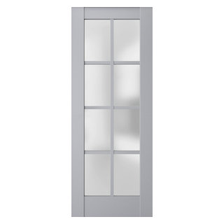 Slab Barn Door, Veregio 7412 Grey & Frosted Glass, Sliding, 18"x80" - Transitional - Interior ...
