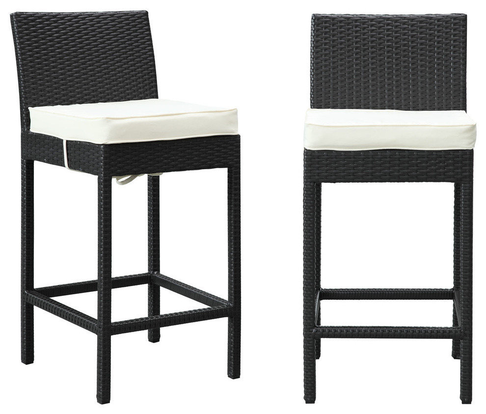Modern Contemporary Outdoor Patio Bar Stools, White, Set of 2 ...