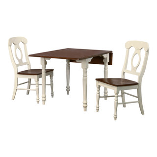3-Piece 48" Rectangular Dining Set, Antique White/Chestnut Brown Wood ...