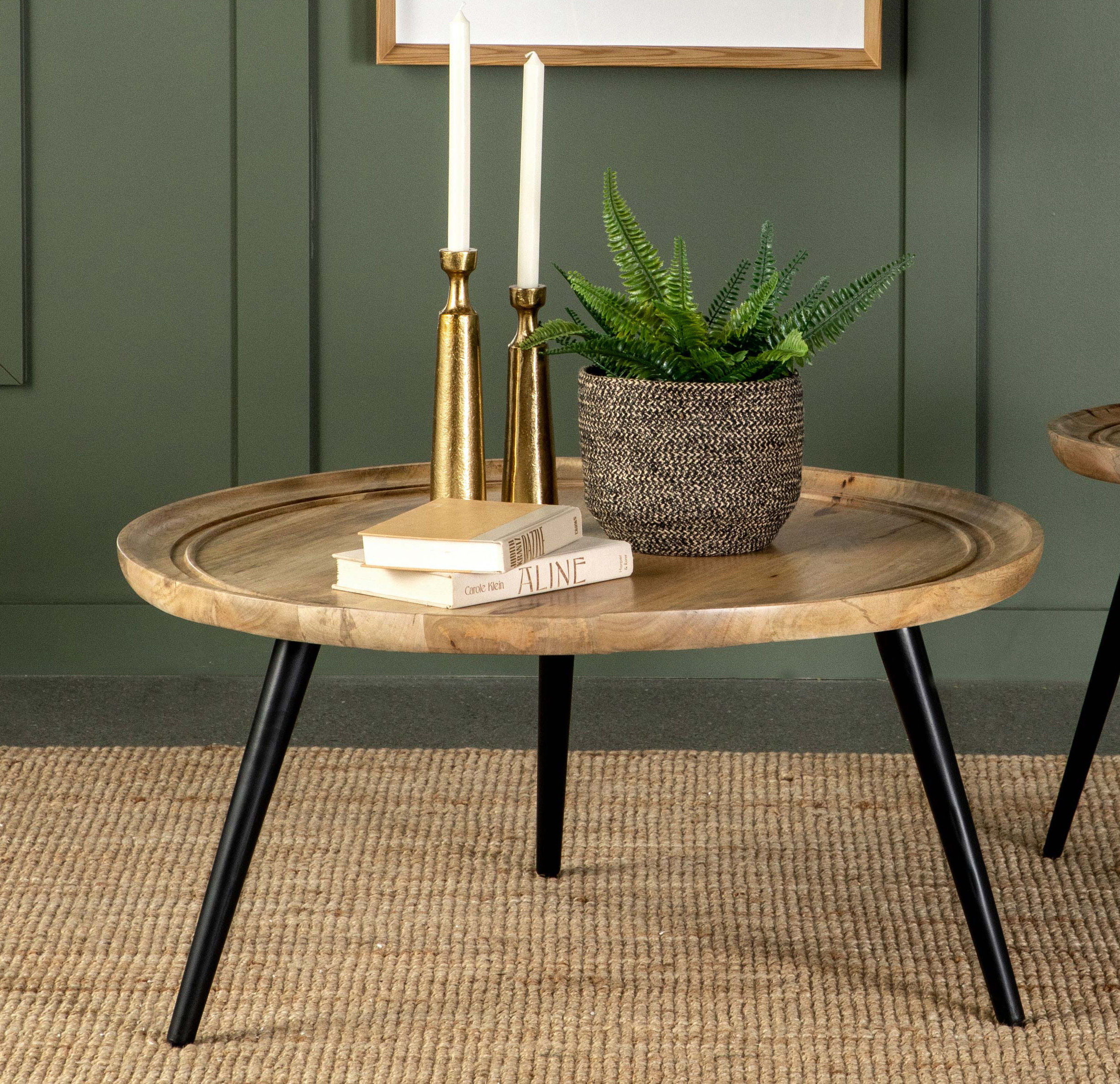 Zoe Round Mango Wood Coffee Table Natural and Black - Coffee Tables ...