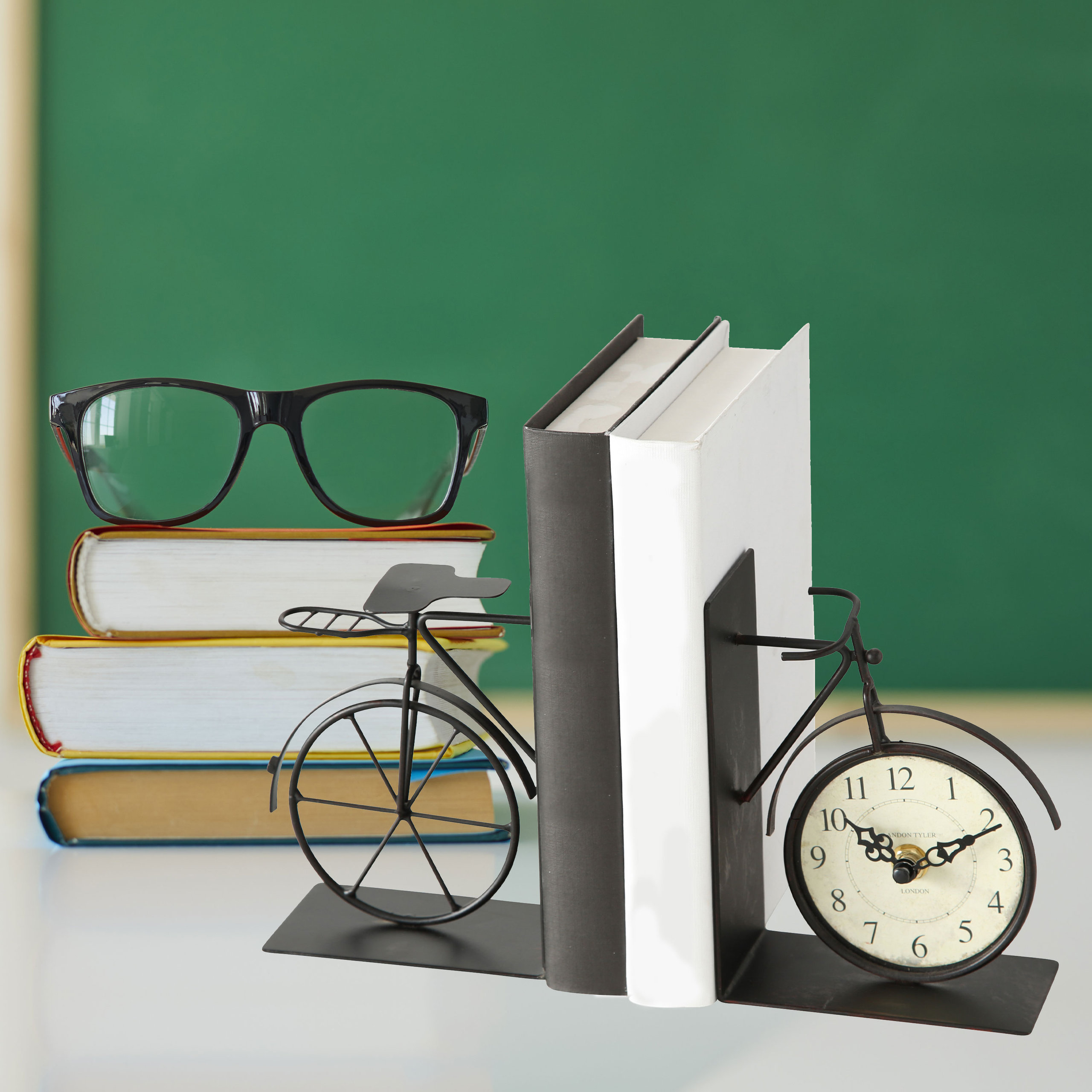 Industrial Chic Bicycle Bookends with Analog Clock - Contemporary ...