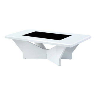 Pera 47" Modern Coffee Table, Black Glass Insert, Geometric, White ...