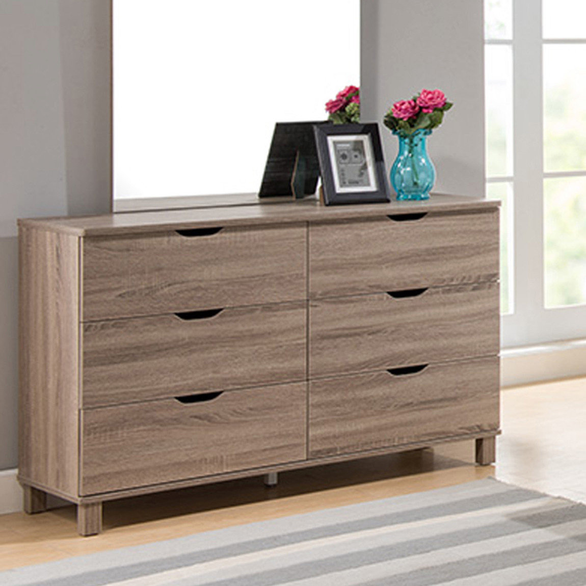 Smart Home Y1404 Mid Century Modern 6-Drawer Dresser, Dark Taupe Color ...