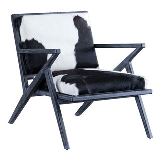 Modrest Hallam Black and White Cowhide Accent Chair - Midcentury ...