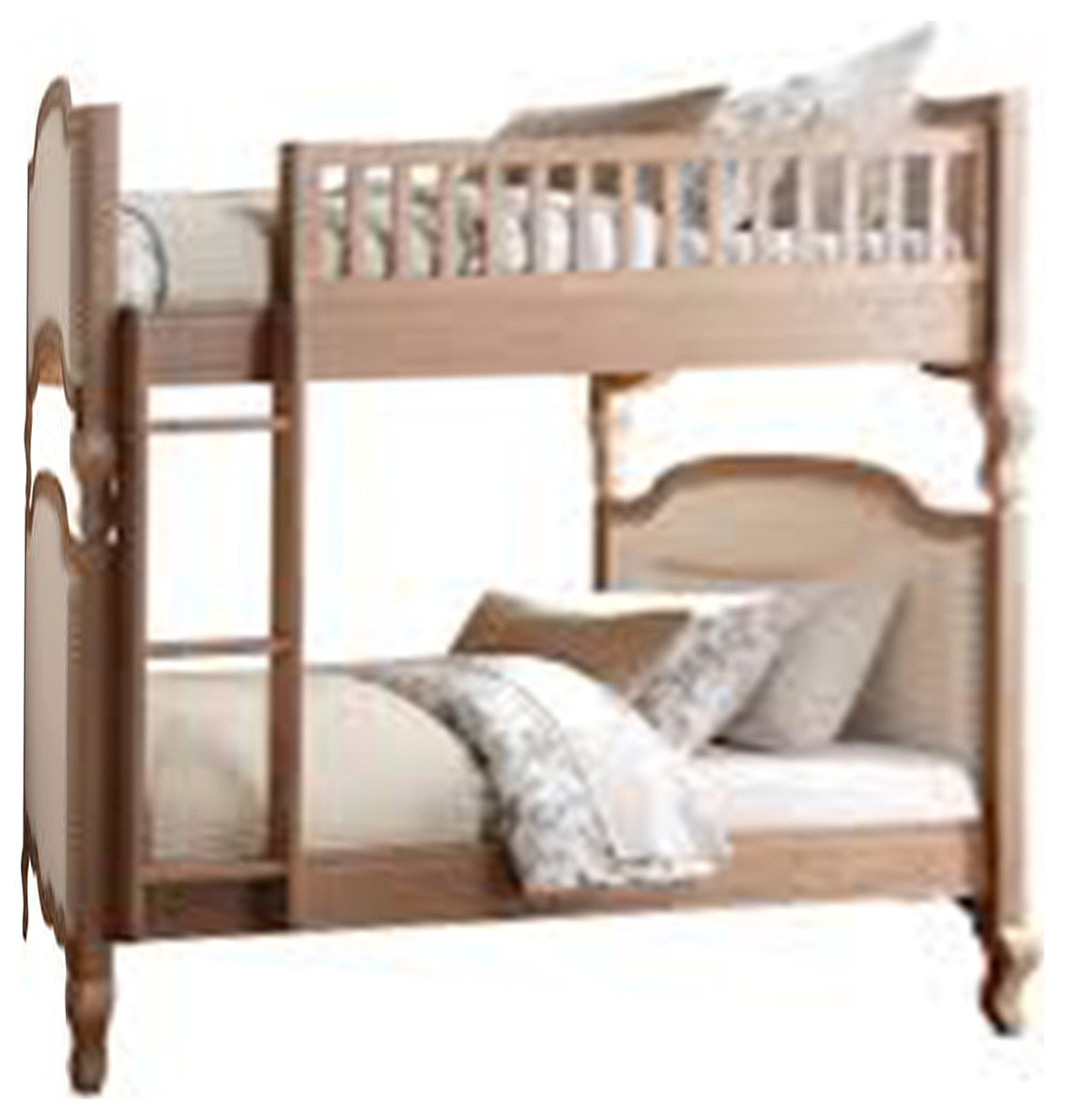 82" X 44" X 73" Twin Over Twin Cream Linen Salvage Oak Fabric Bunk Bed ...
