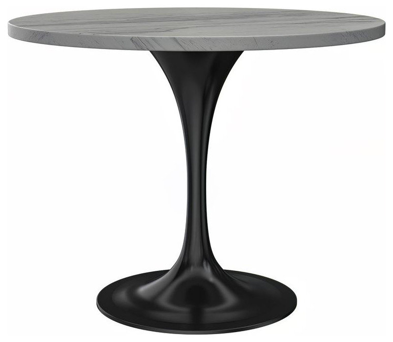 Verve 36 Round Dining Table, Black Base with Laminated White Marbleized ...