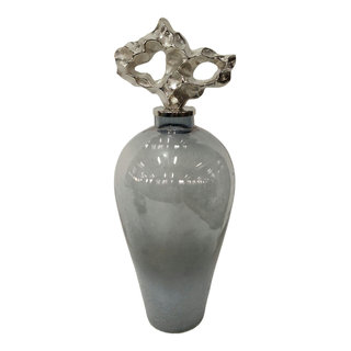 Metal, 23" Vase W/ Textured Lid, Gray/silver - Contemporary ...