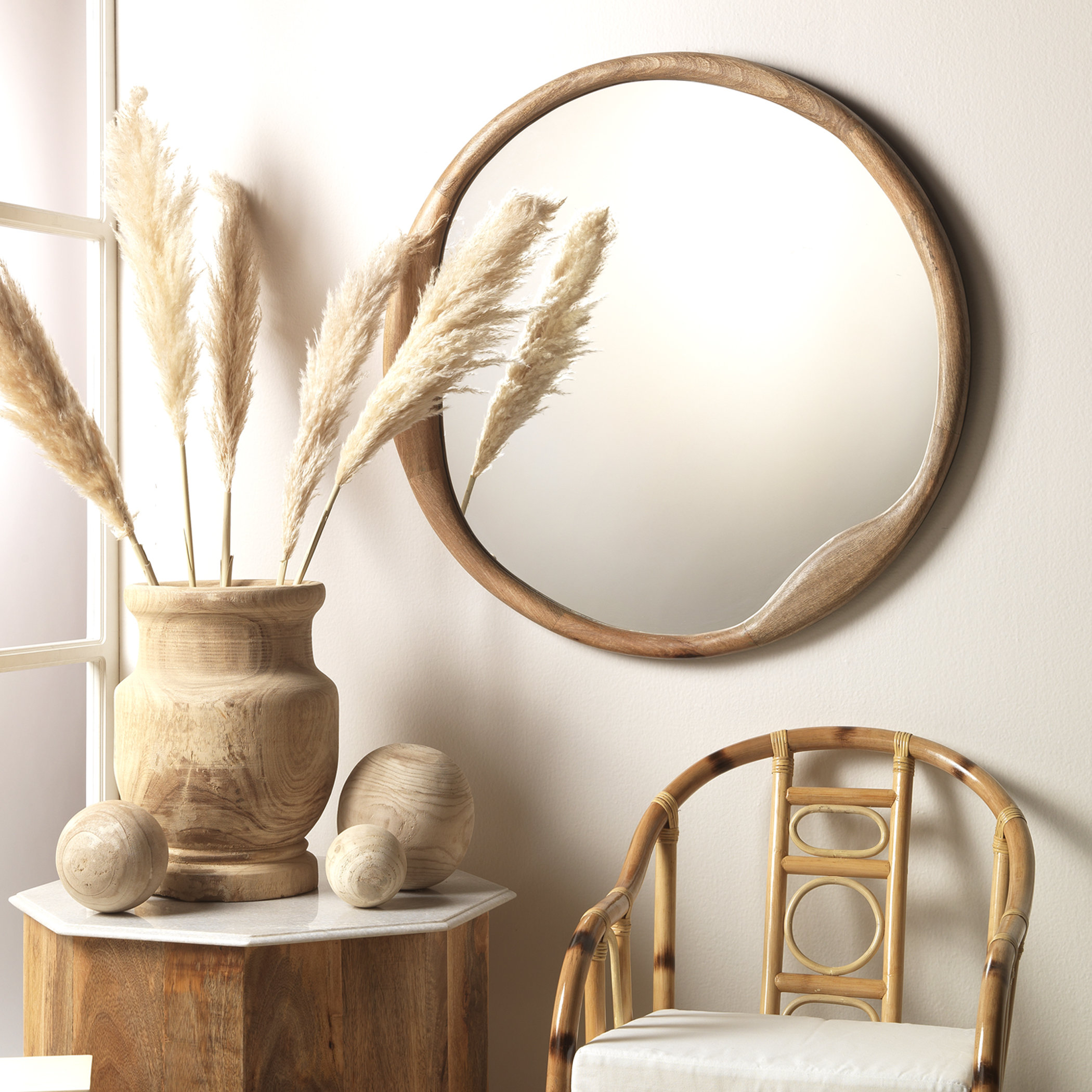 Organic Mango Wood Round Mirror - Transitional - Wall Mirrors - by ...
