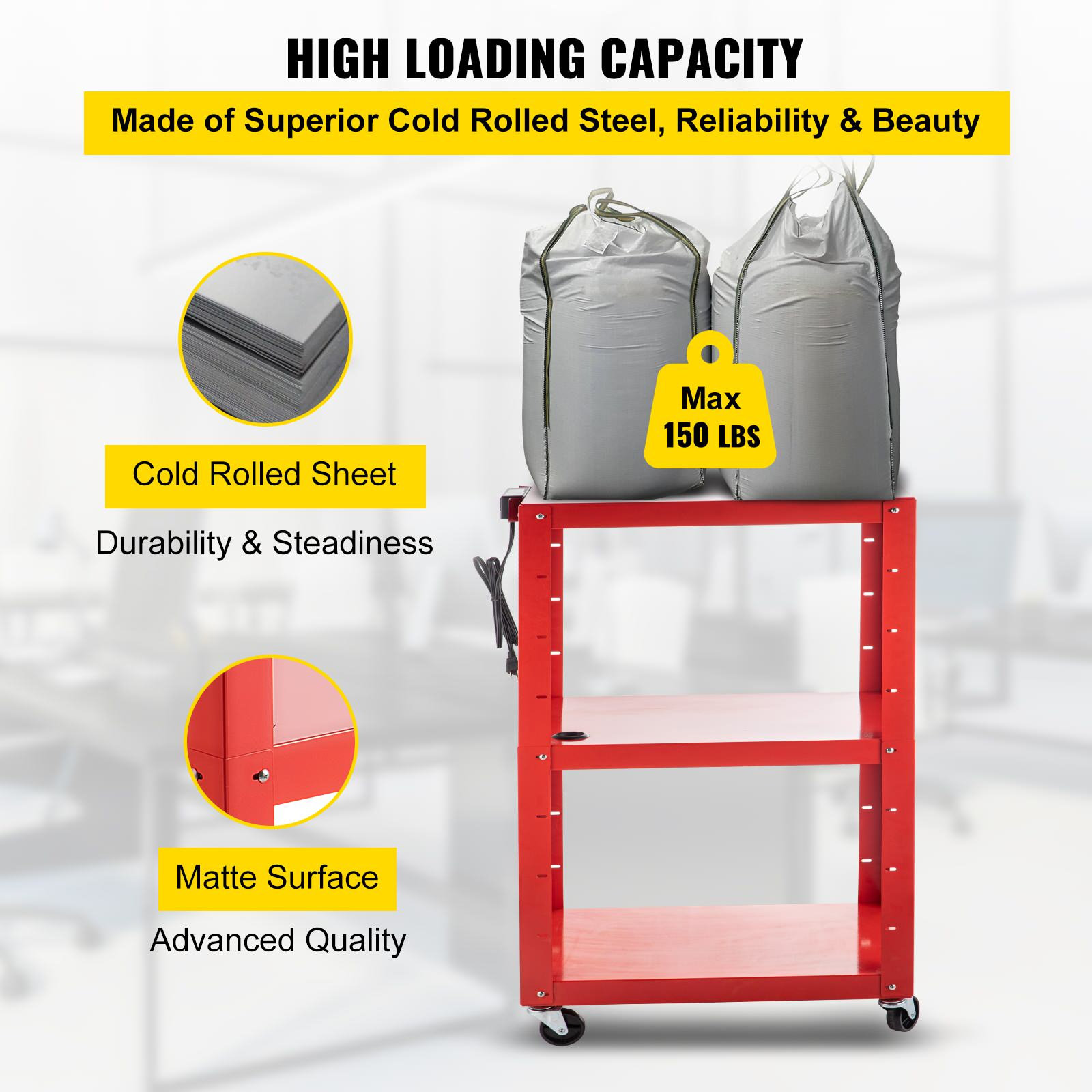 VEVOR Steel AV Cart Media Cart With Cord Management 26-41" Height ...