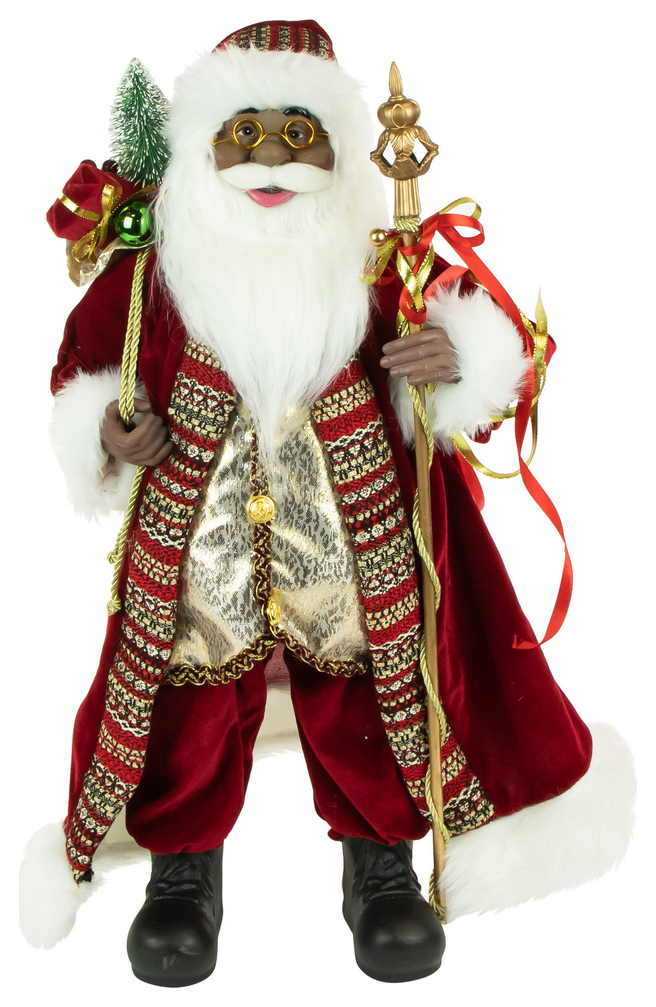 24" African American Santa Claus with Gift Bag Christmas Figure ...