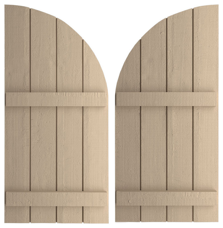 11"Wx24"H Hand Hewn Joined BnB Elliptical Top Faux Wood Shutters, 22"W ...