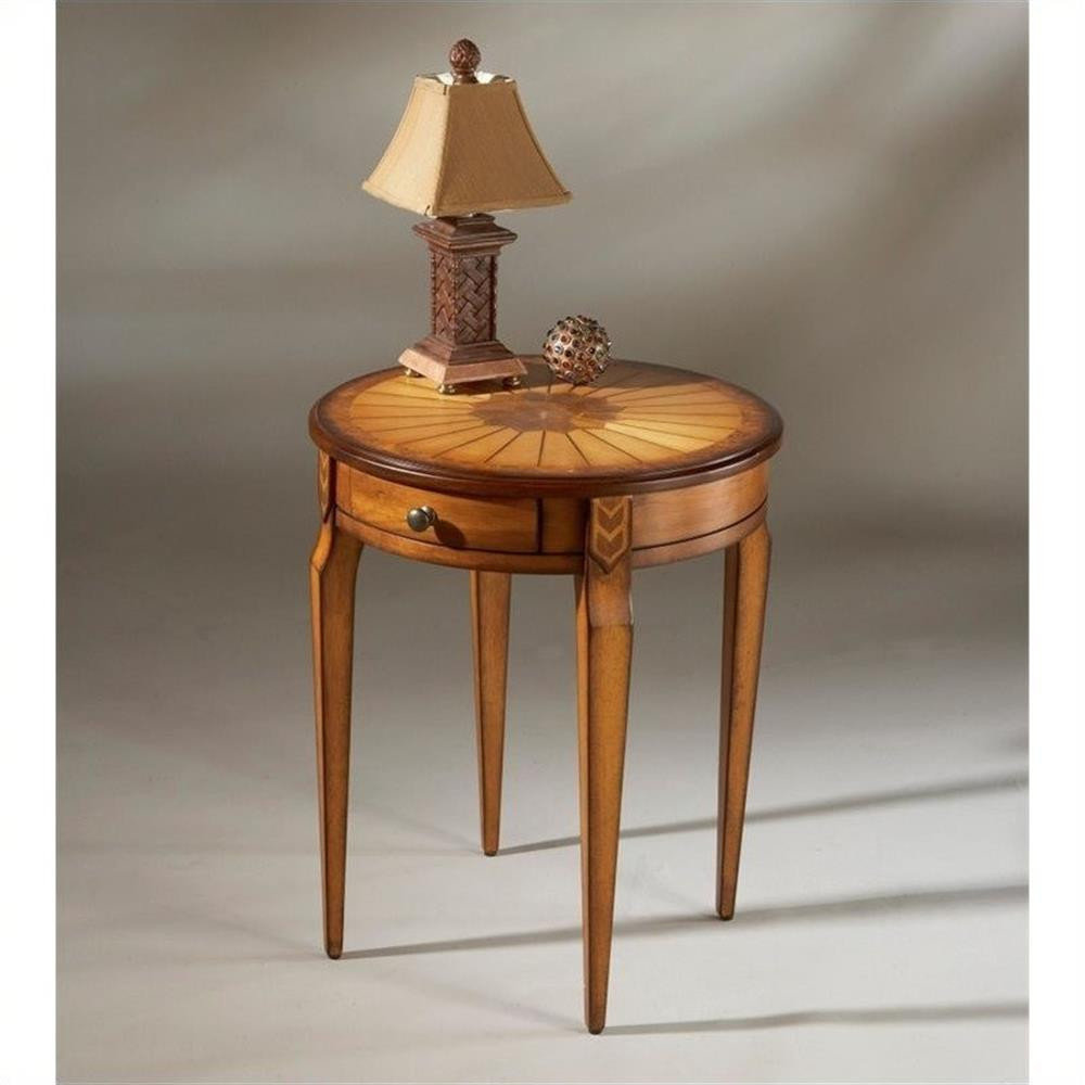 Beaumont Lane Antique Round Wood End Table in Olive Ash Burl Brown ...