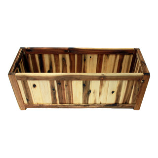 28" Acacia Wood Rectangular Flower Planter, Window Box - Rustic ...
