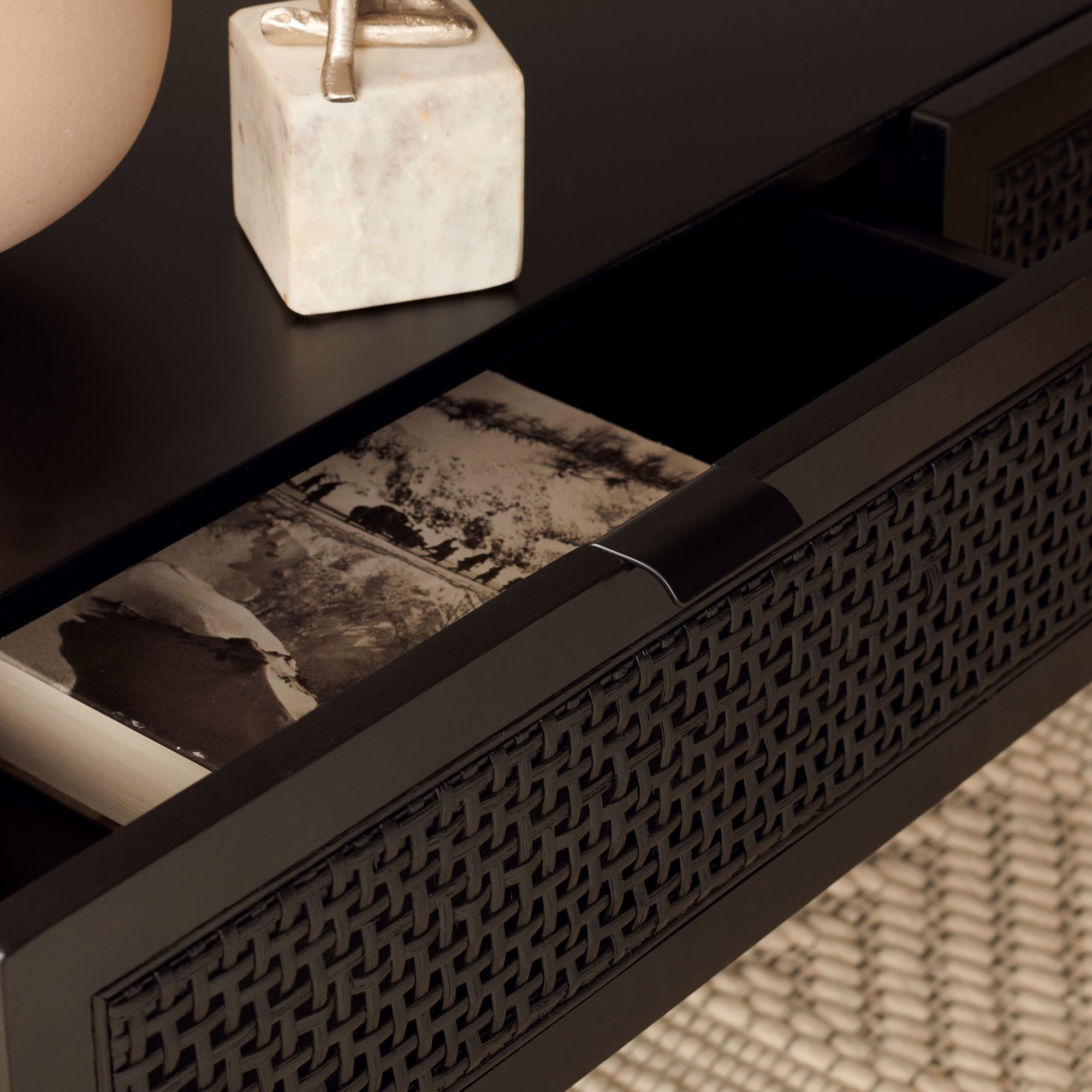 Modern Coffee Table, Large Top and 2 Storage Drawers with Rattan Front ...