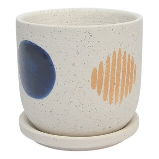 5" Funky Planter With Saucer, White - Contemporary - Indoor Pots And ...