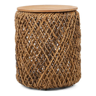 Handwoven Abaca Brown D-Bodhi Knut Large Side Table, 17.68W x 17.68D x ...