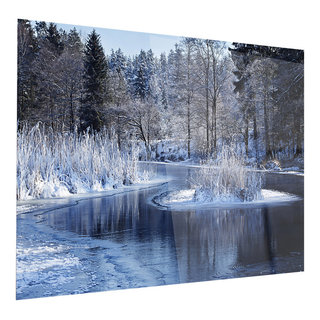 "Winter Lake in Deep Forest" Metal Wall Art, 48"x30" - Contemporary ...