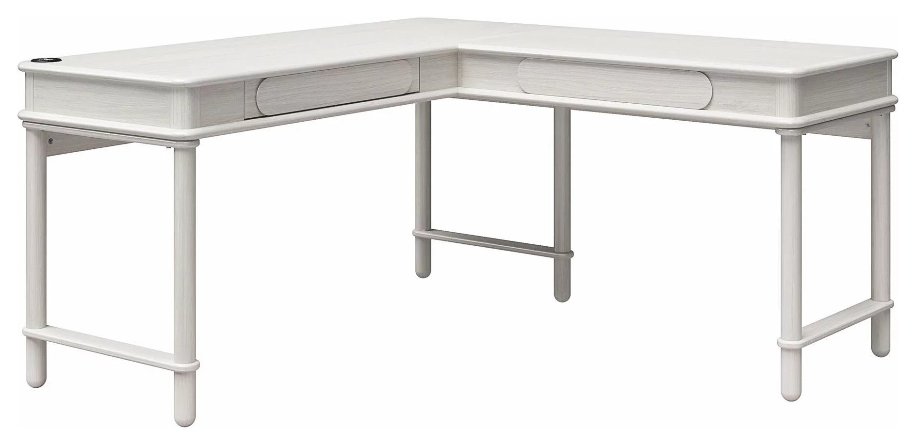 Eclectic Rustic White L-Shaped Desk with Lift Top, Wireless Charger ...