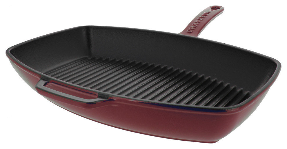 Chasseur 12" Red Rectangular French Enameled Cast Iron Grill Pan ...