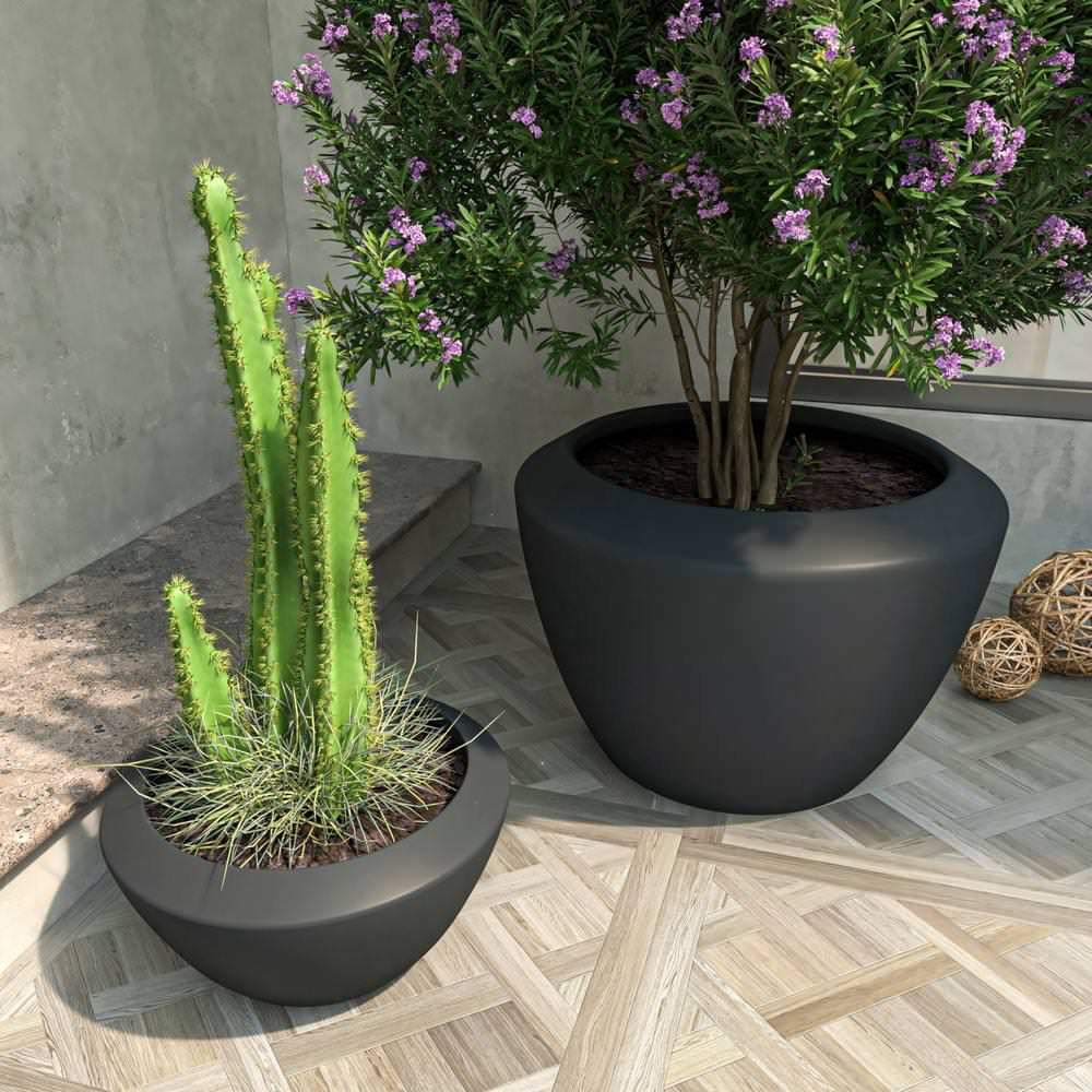 Vessel Series Poly Stone Planter Set in Black - Contemporary - Dining ...