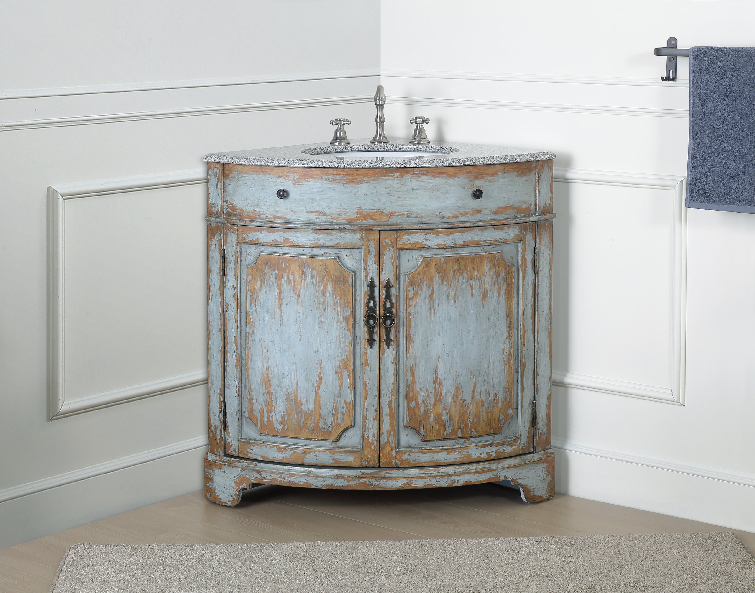 24" Triadsville Distressed Gray Corner Bath Sink Vanity - Farmhouse ...
