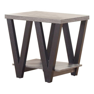 Benzara BM184945 Zig-zag Solid Wooden End Table with Bottom Shelf,Gray and Black - Transitional ...