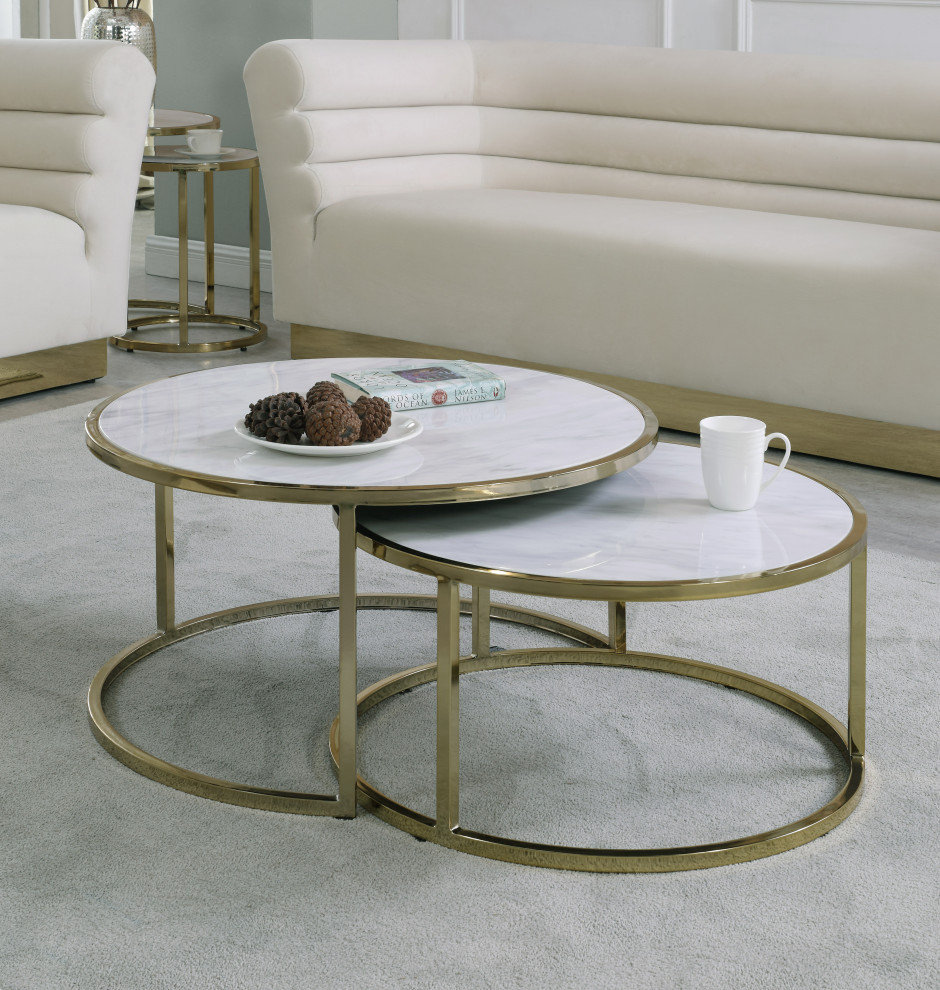 Massimo Coffee Table, Faux Marble Top, Gold Steel Base - Contemporary ...