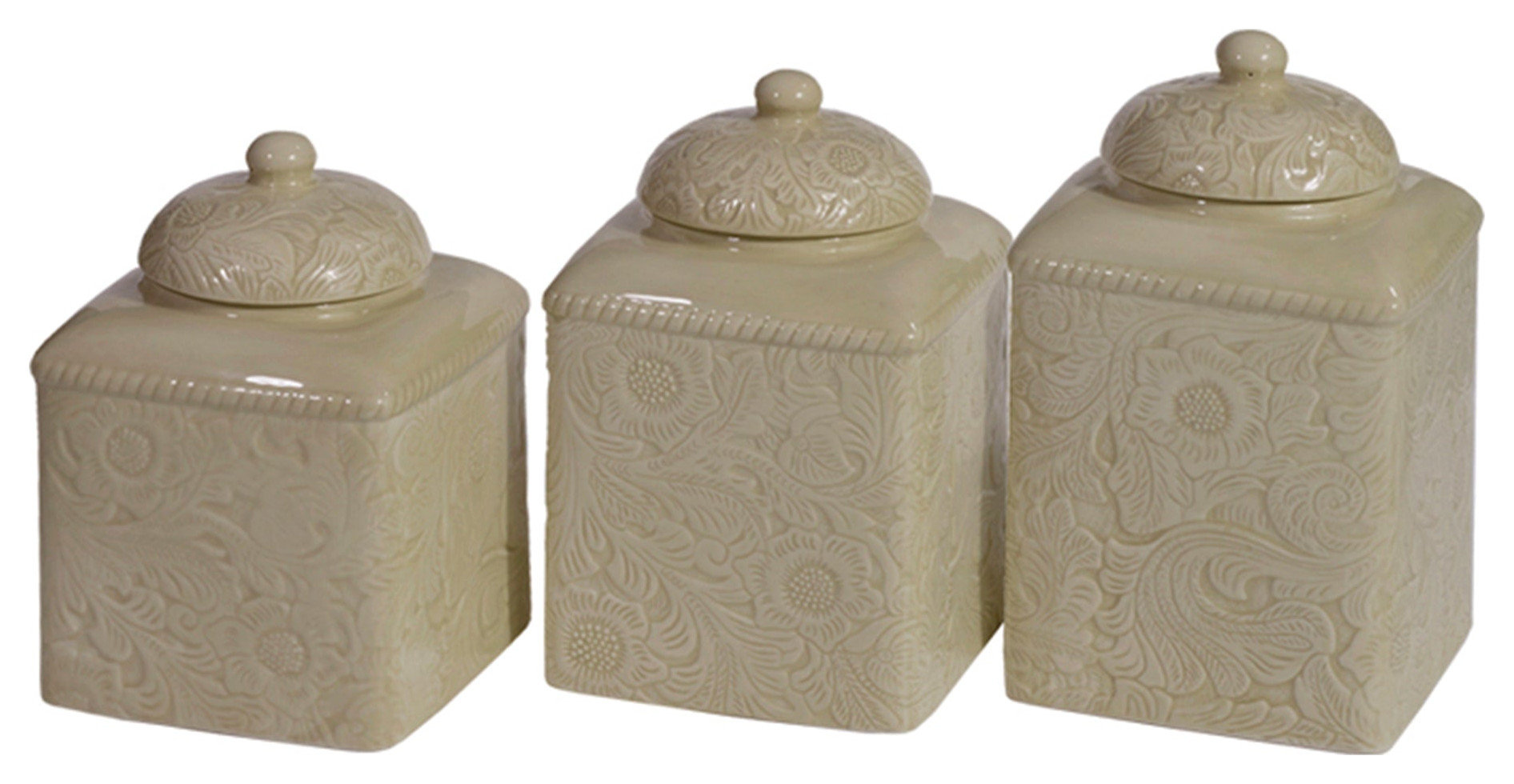 Savannah Canister Set, Taupe, 3 Piece - Traditional - Kitchen Canisters ...