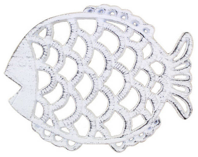 Rustic Whitewashed Cast Iron Big Fish Trivet 8" - Beach Style - Trivets ...