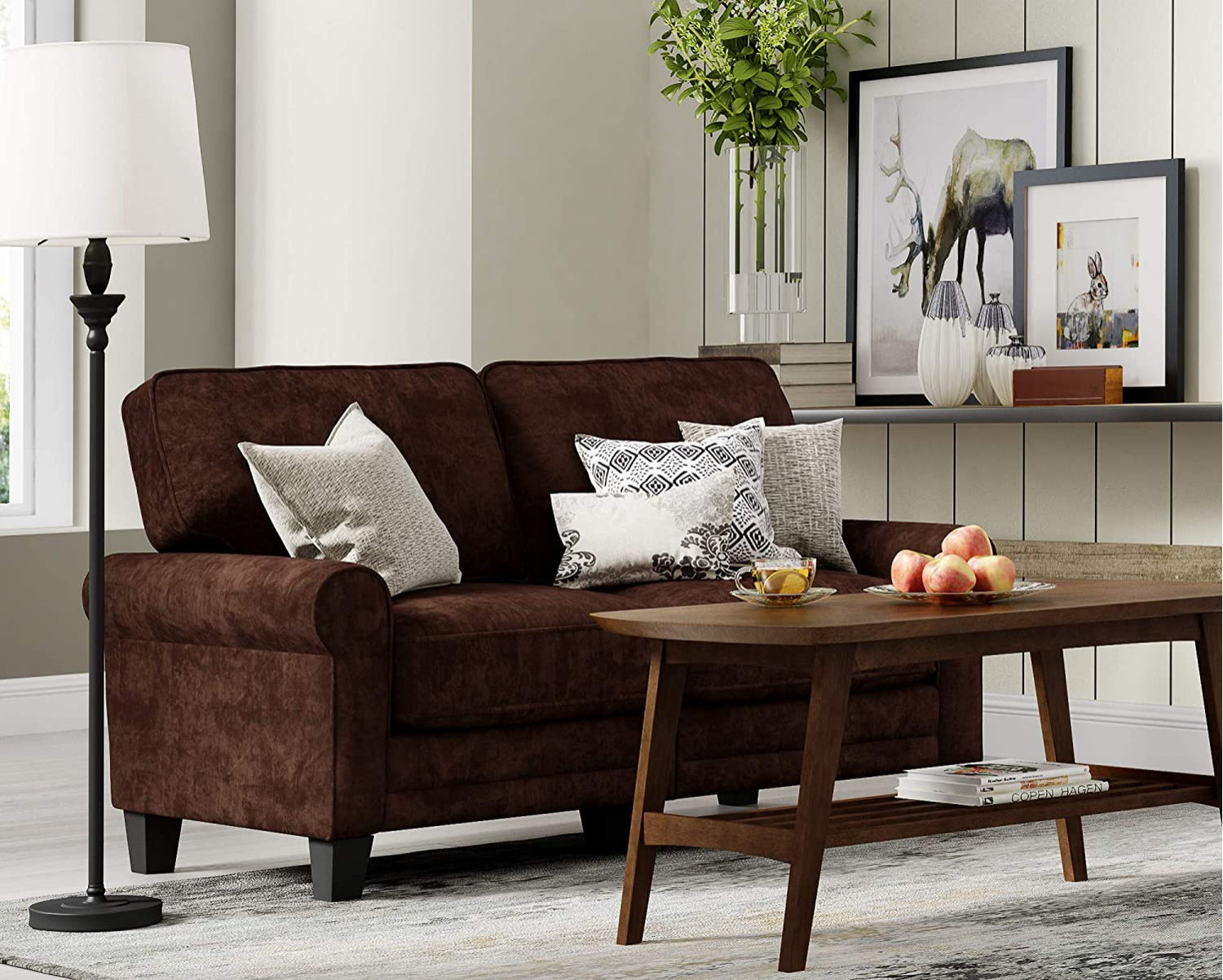 Traditional Loveseat, Cushioned Seat and Pillowed Back With Rounded ...