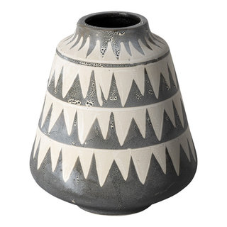 8" Gray and Ivory Triangle Pattern Ceramic Vase - Scandinavian - Vases ...