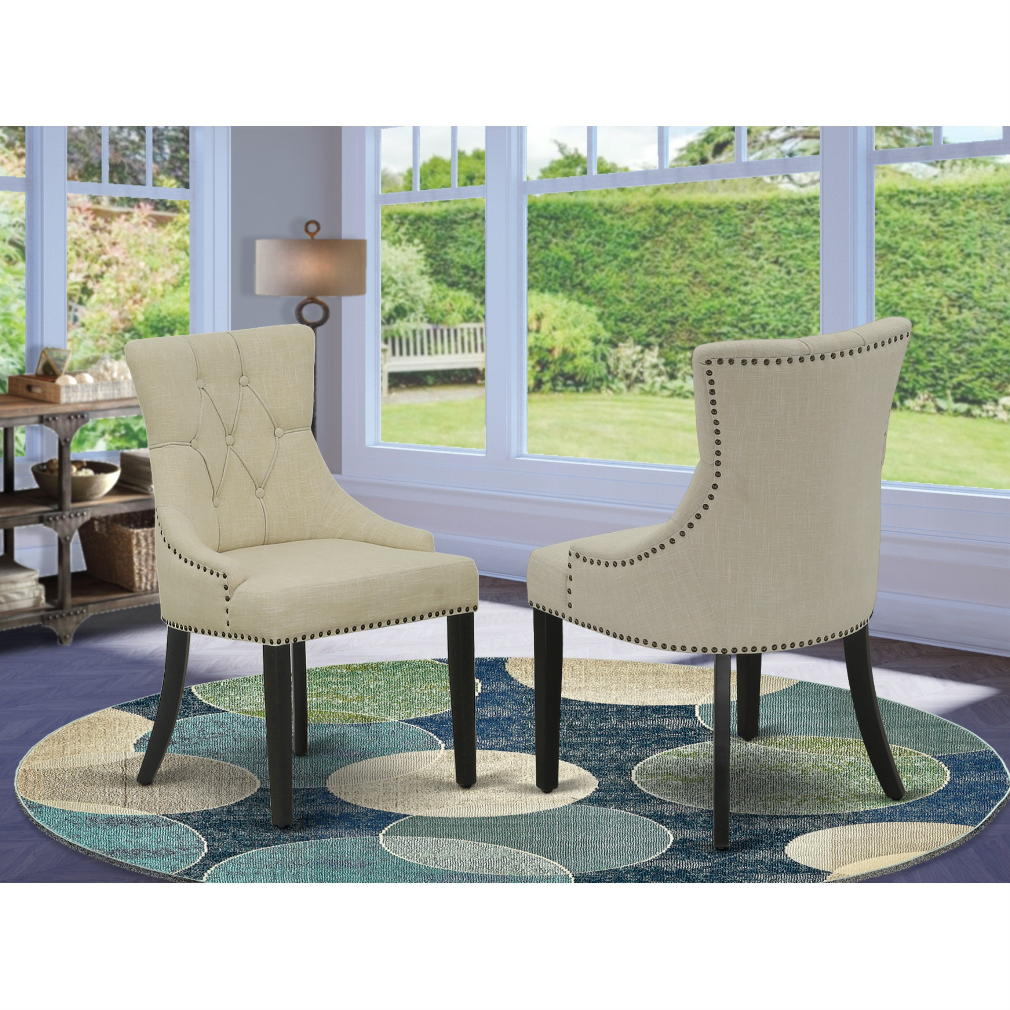Set of 2 Friona Parson Chair With Black Leg, Linen Fabric Light Beige ...