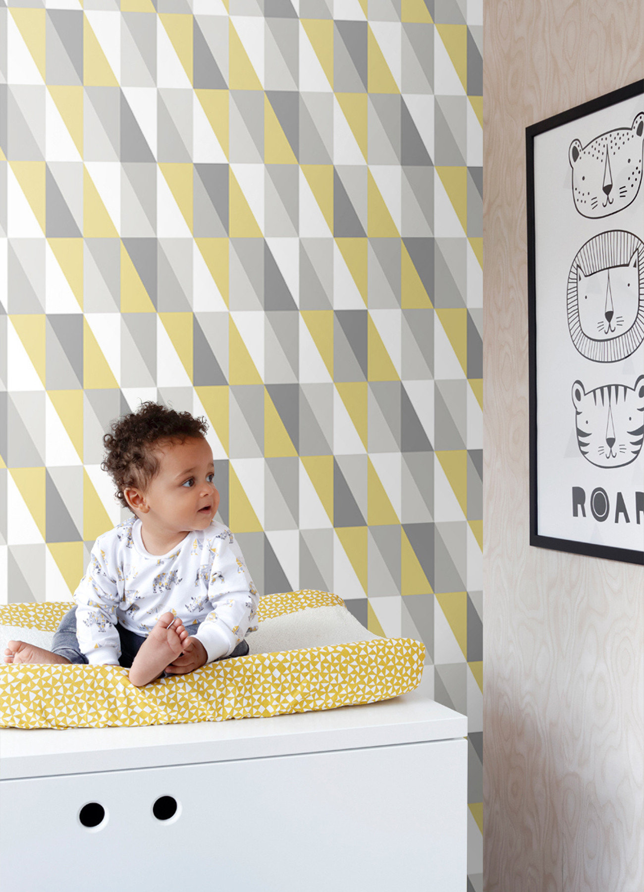 Inez Mustard Geometric Wallpaper, Swatch - Contemporary - Kids Wall ...