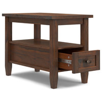 Warm Shaker Solid Wood Narrow Side Table, Distressed Charcoal Brown ...
