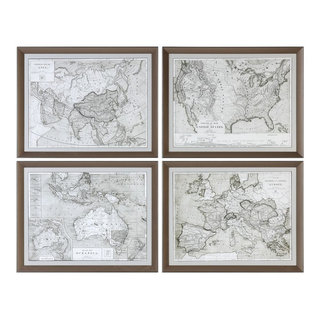 Uttermost World Maps Framed Prints, Set of 4 - Contemporary - Prints ...