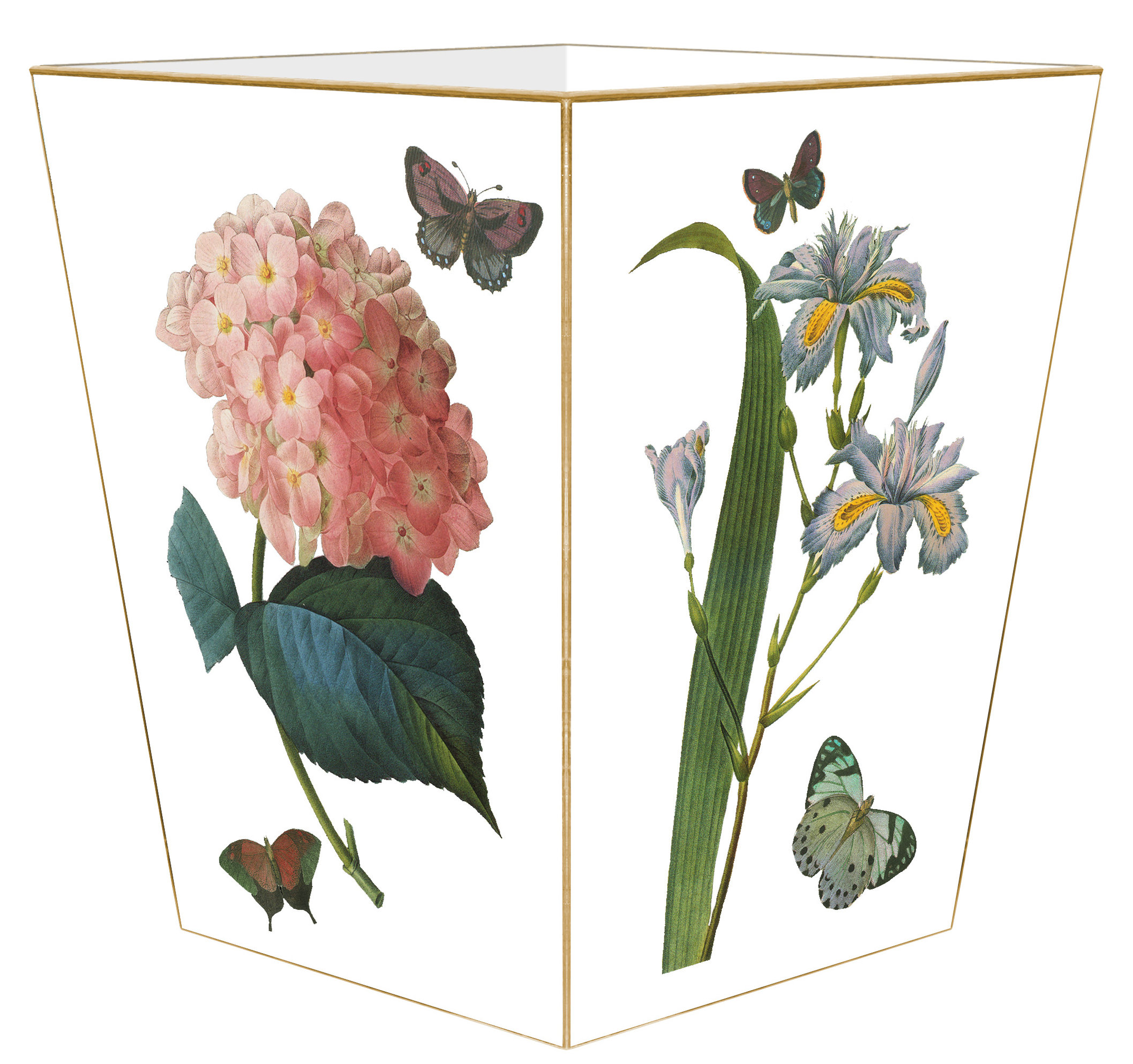 WB7-White, Pink Roses and Blue Irises Wastepaper Basket - Contemporary ...