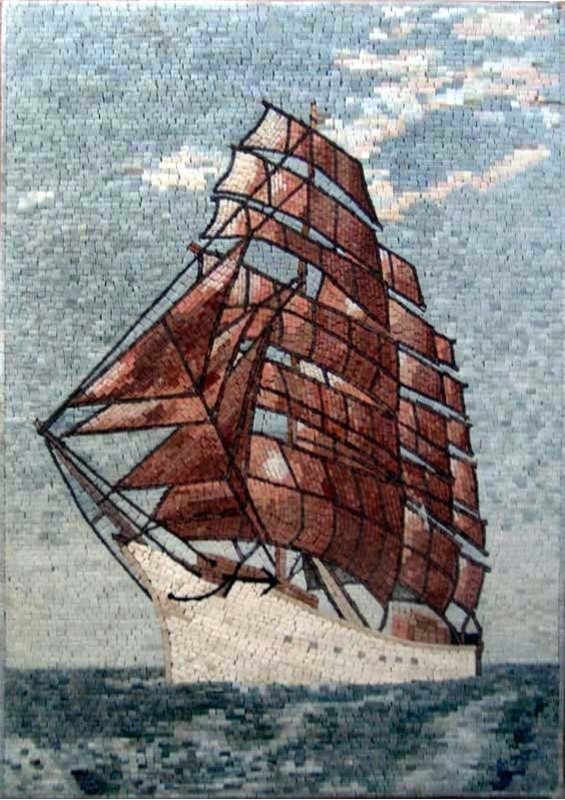 Ship Marble Mosaic, 59" x 83" - Beach Style - Tile Murals - by Mozaico ...