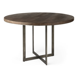Rustic Brown Round Wood and Metal Dining Table - Transitional - Dining ...