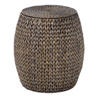 Drum-Shaped Side Table With Woven Banana Leaf Design, 18" Round ...