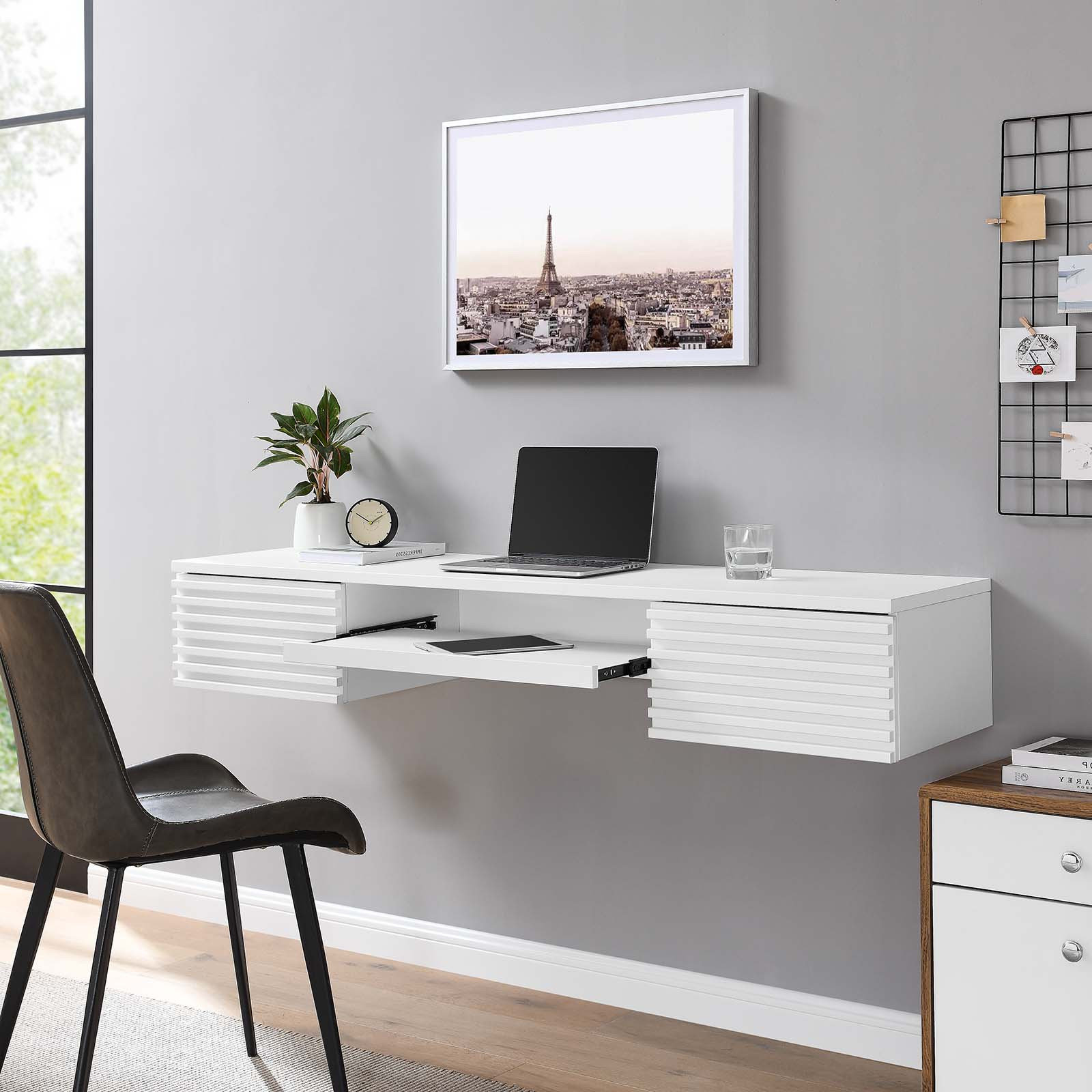 Computer Work Desk, Charcoal Gray, Wood, Modern, Mid Century Home ...