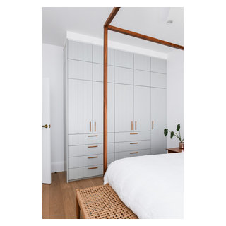 Master Wardrobe with V-groove Cabinetry - Beach Style - Wardrobe ...