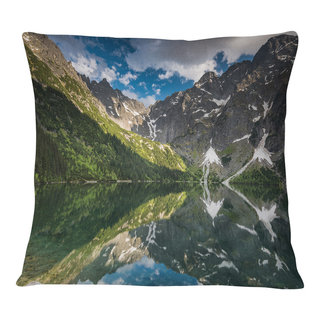 Reflection of Mountain Peaks Landscape Throw Pillow, 18"x18 ...