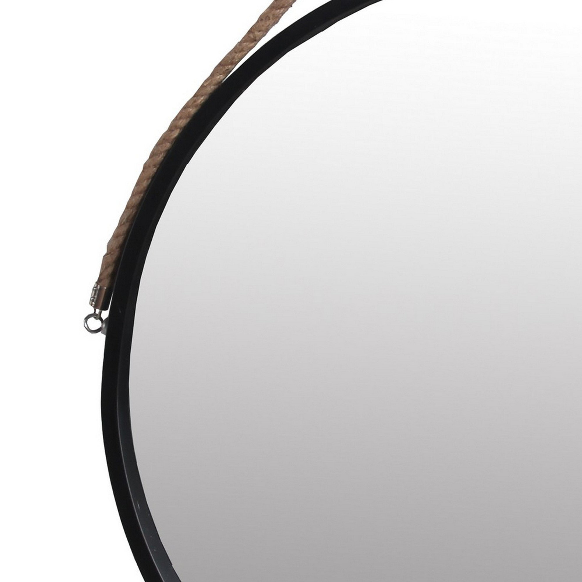 Round Wooden Frame Wall Mirror with Rope Hanger, Large, Black and Brown ...
