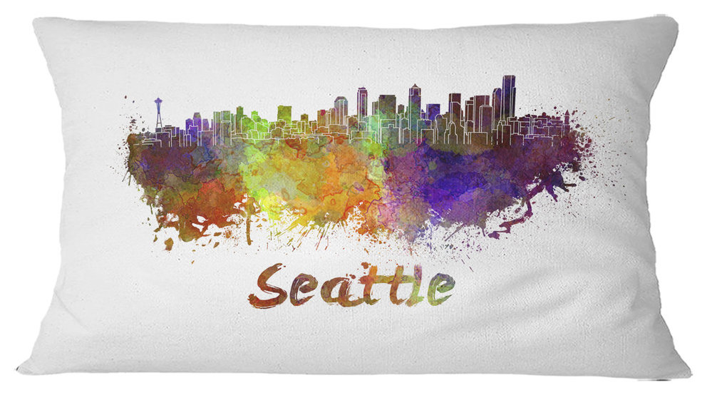 Seattle Skyline Cityscape Throw Pillow, 12"x20 - Contemporary ...