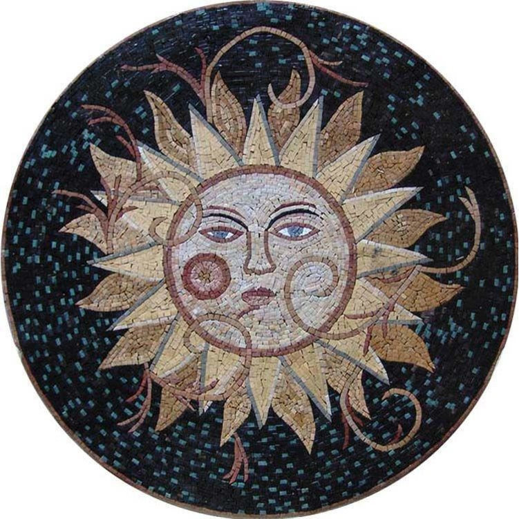 Sun Mosaic Rondure, Sama, 24" x24" - Contemporary - Tile Murals - by ...