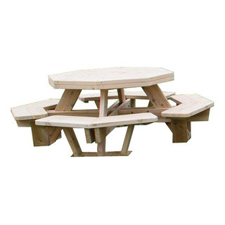 White Cedar Log Outdoor Octagon Picnic Table, Medium - Rustic - Outdoor ...