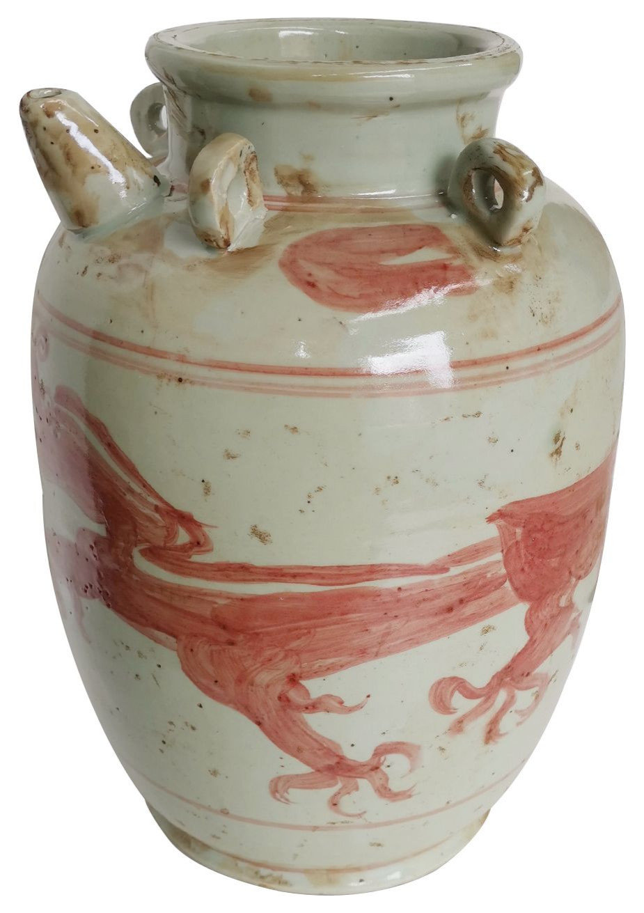 Coral Red Dragon Four Ear Pot - Asian - Vases - by William Sung | Houzz